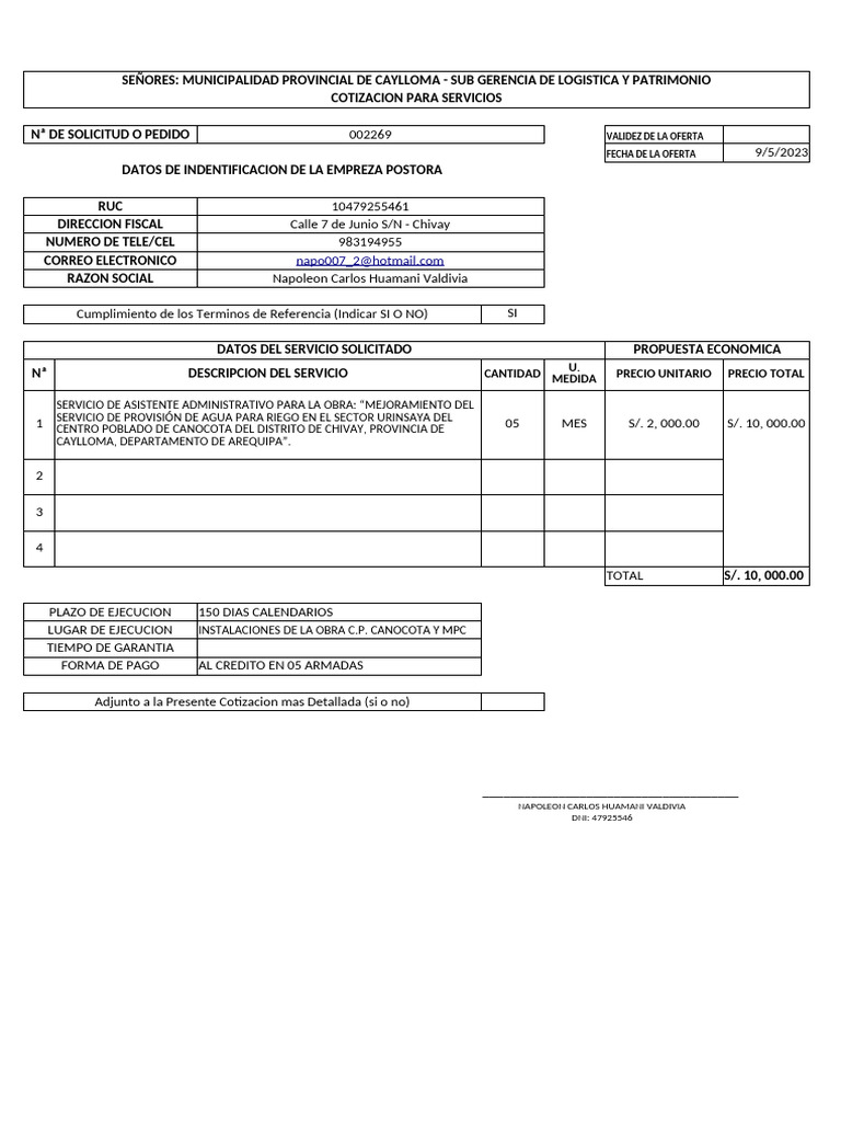 Formato de Cotizacion de Servicios | PDF