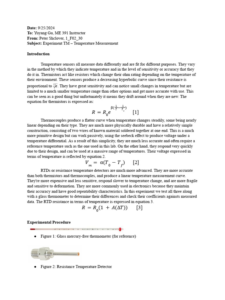 Experiment TM - Temperature Measurement | PDF