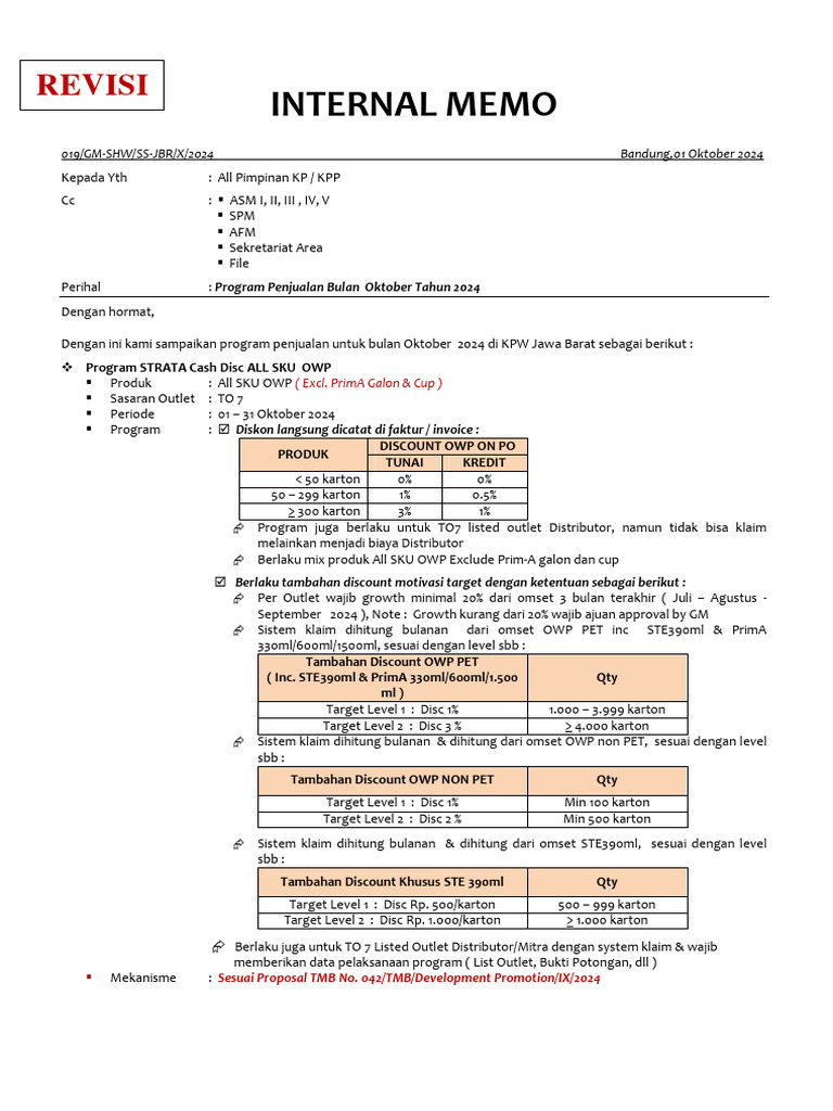 019-Program Penjualan Oktober 2024 (REV - TAMBAHAN ) | PDF