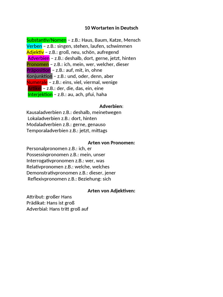 10 Wortarten in Deutsch | PDF