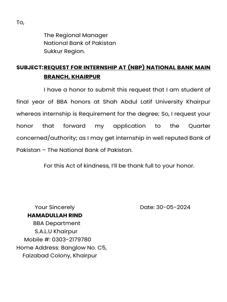 Request For Internship | PDF