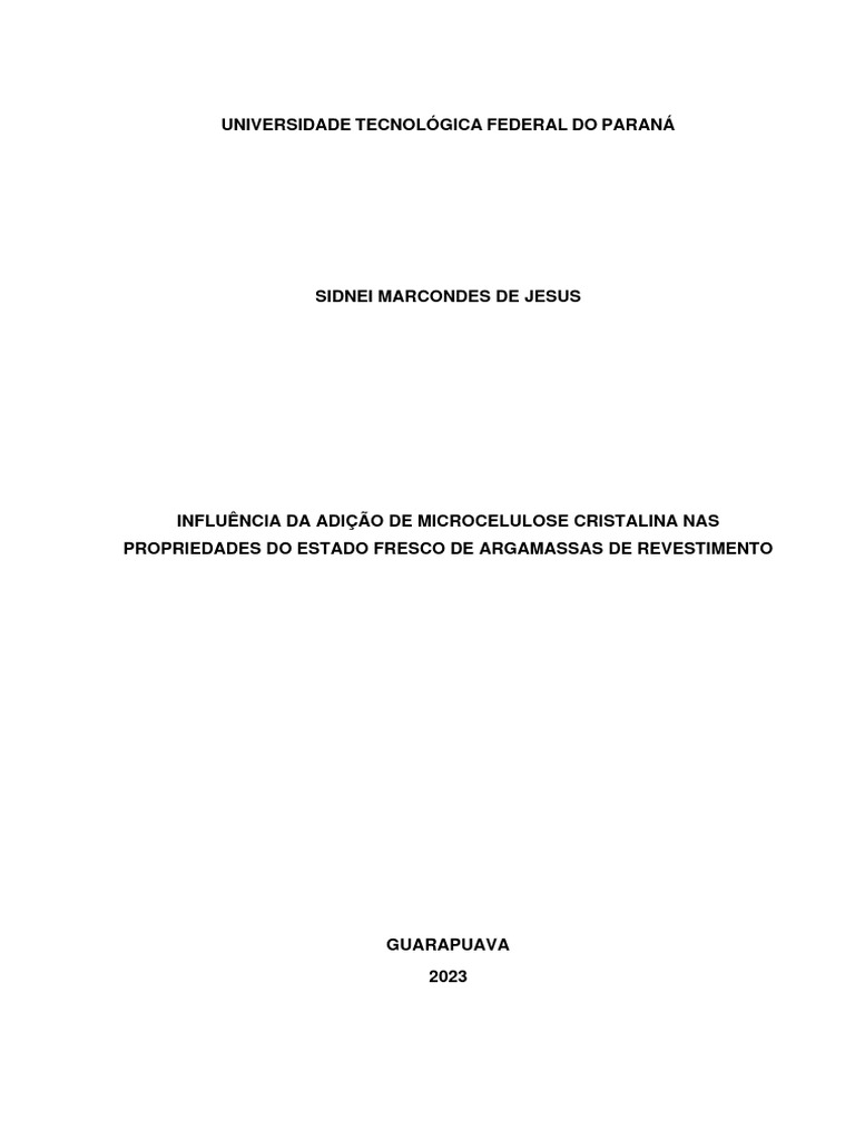 Microcelulosecristalinaargamassasrevestimento - Sid | PDF