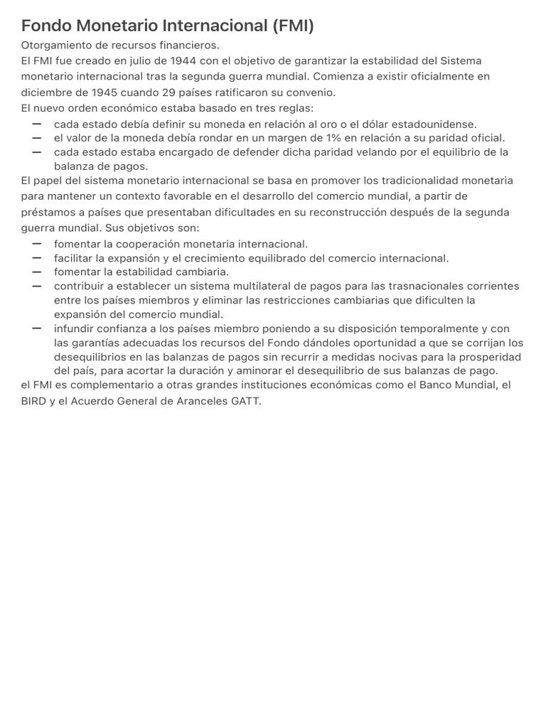 Fondo Monetario Internacional (FMI) | PDF