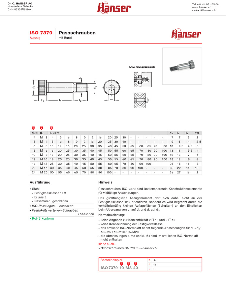 Passschrauben: Auszug | PDF