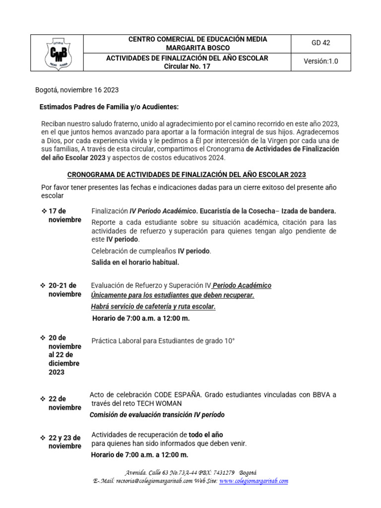CIRCULAR-17-ACTIVIDADES-FINALIZACION | PDF