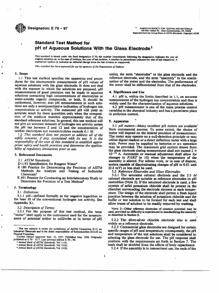Astm E70-97 Método de Ensaio para Soluções Aquosas | PDF
