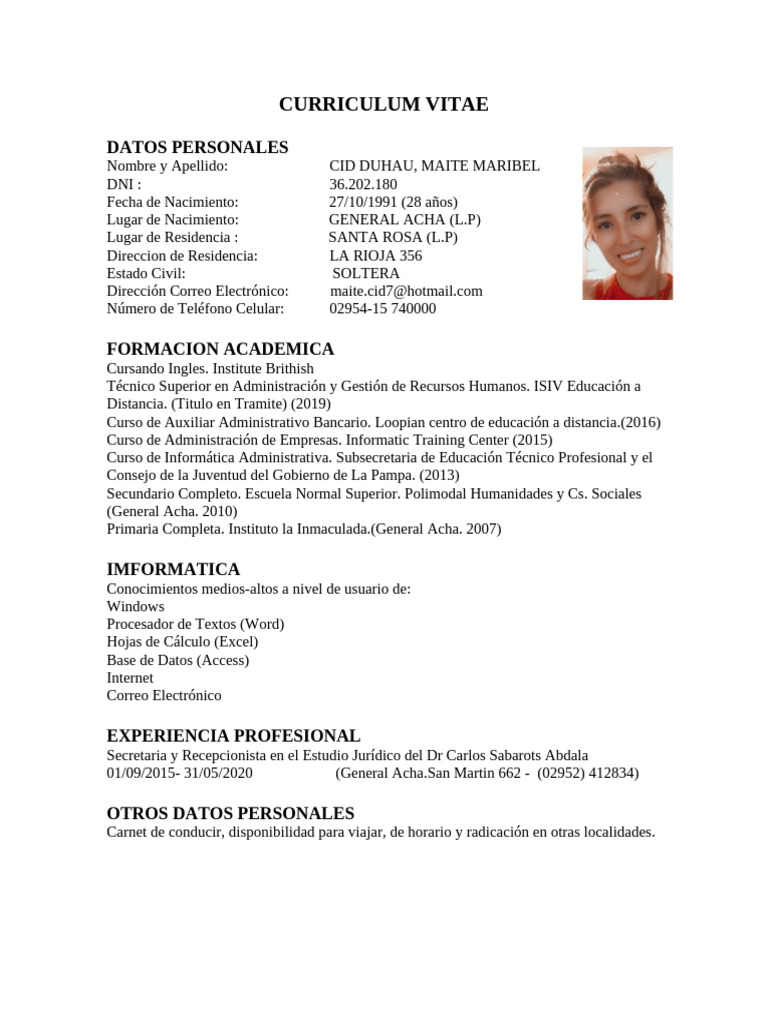 Curriculum Vitae: Datos Personales | PDF