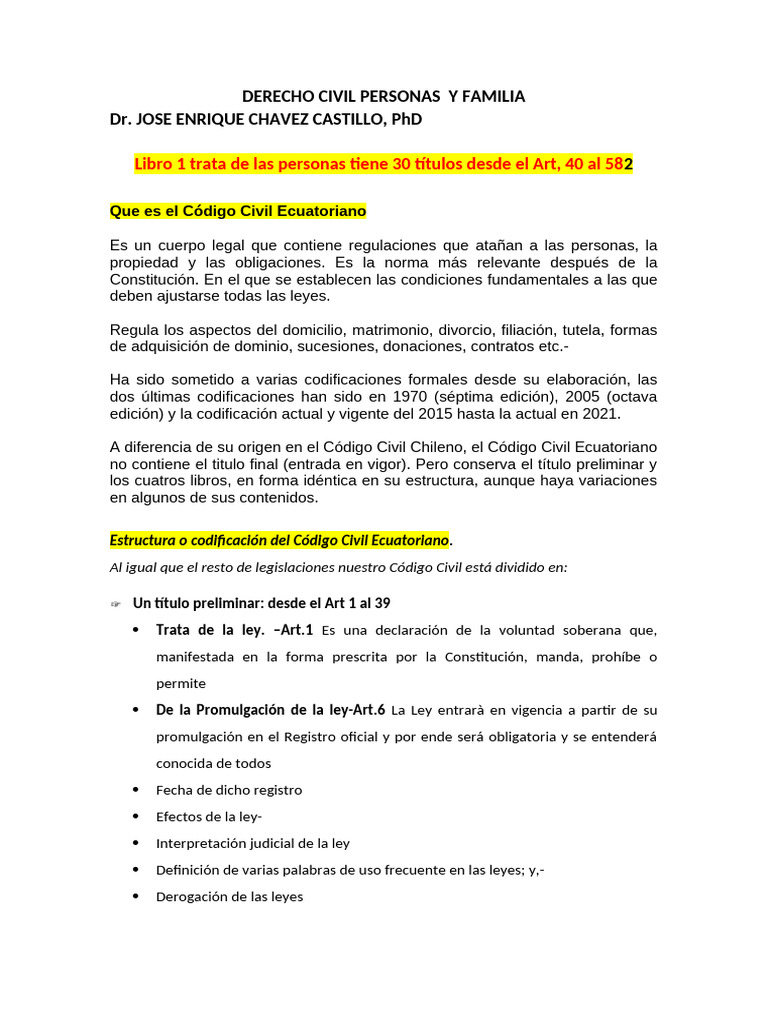 Dia 2 - Clase 1 Estructura Del Código Civil Ecuatoriano, Las Personas ...
