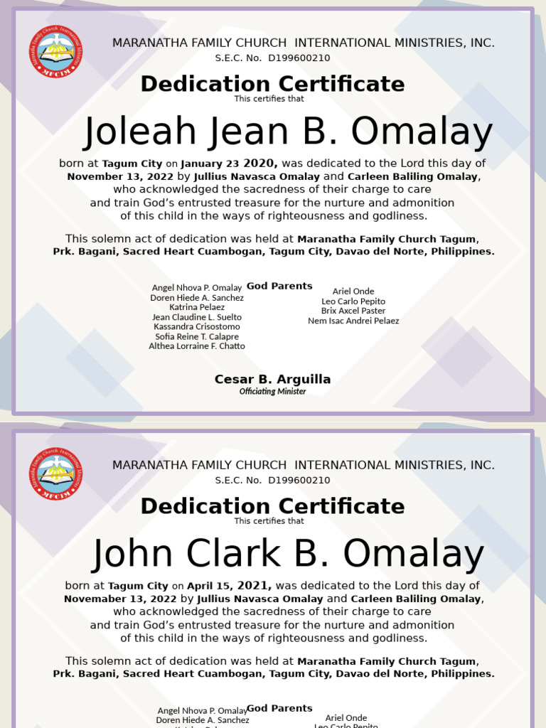 Dedication Certificate Template | PDF