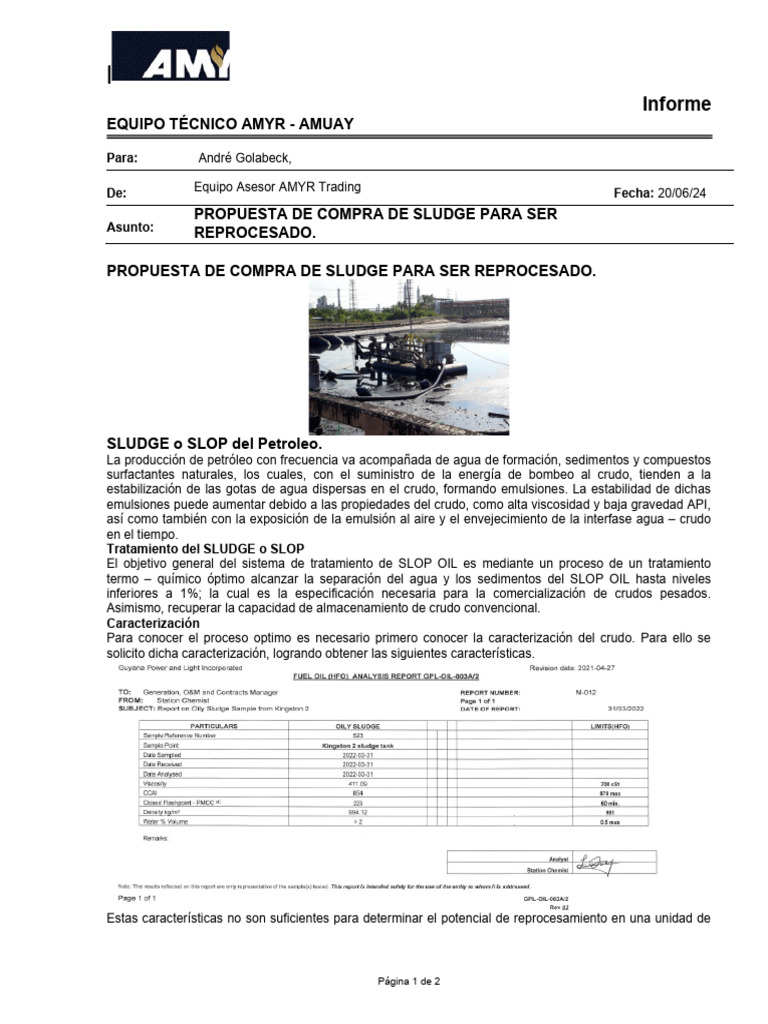 Reporte Sobre Muestra de Sludge o Slop | PDF