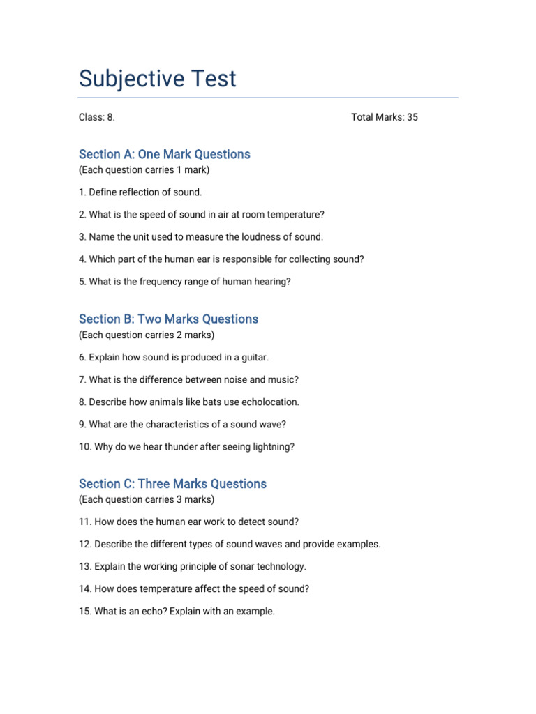 Class 8 CBSE Subjective Test | PDF