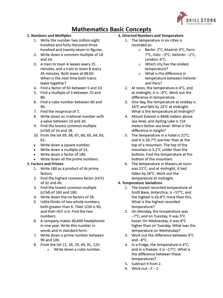Mathematics Basics | PDF | Numbers | Prime Number