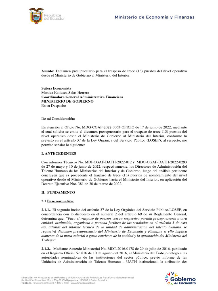 MDG-CGAF-2022-0488-OfICIO Dictamen Presupuestario MEF 01-07-2022 | PDF