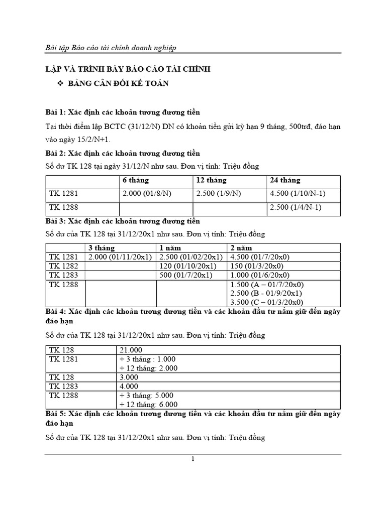BÀI TẬP - BCTC | PDF