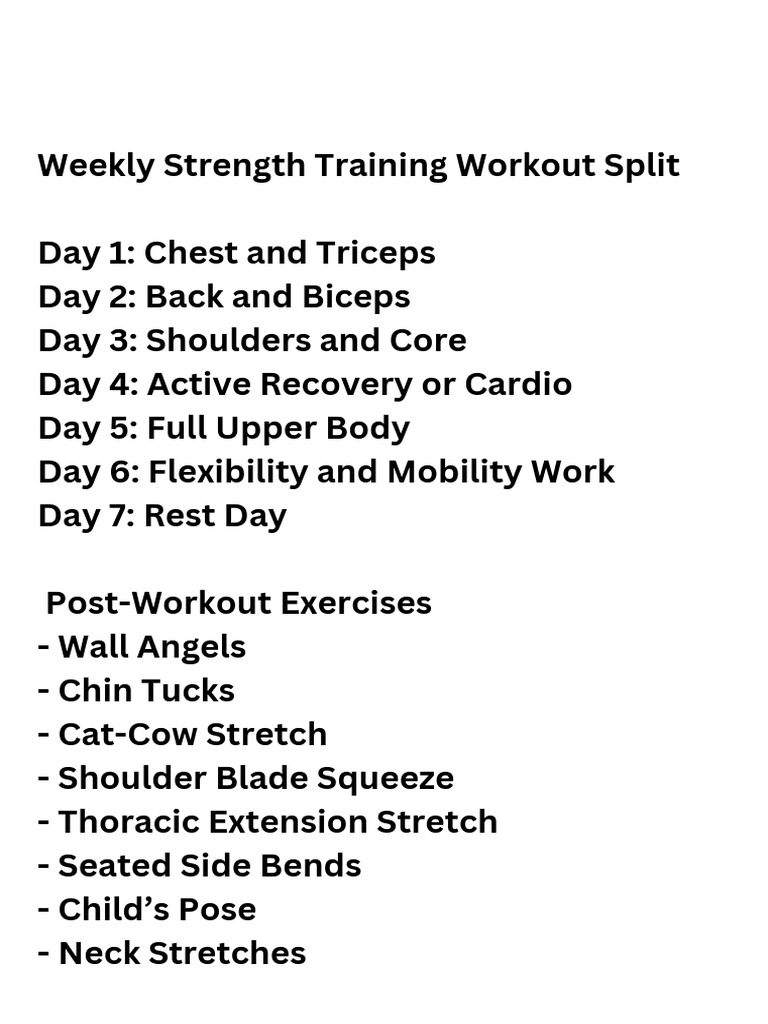 Weekly Strength Training Workout Split Day 1 Chest and Triceps Day 2 Ba ...