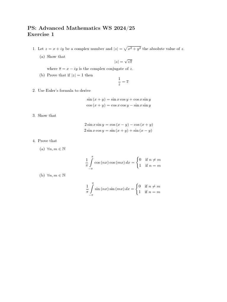 PS AdvMath 24 Ex1 | PDF
