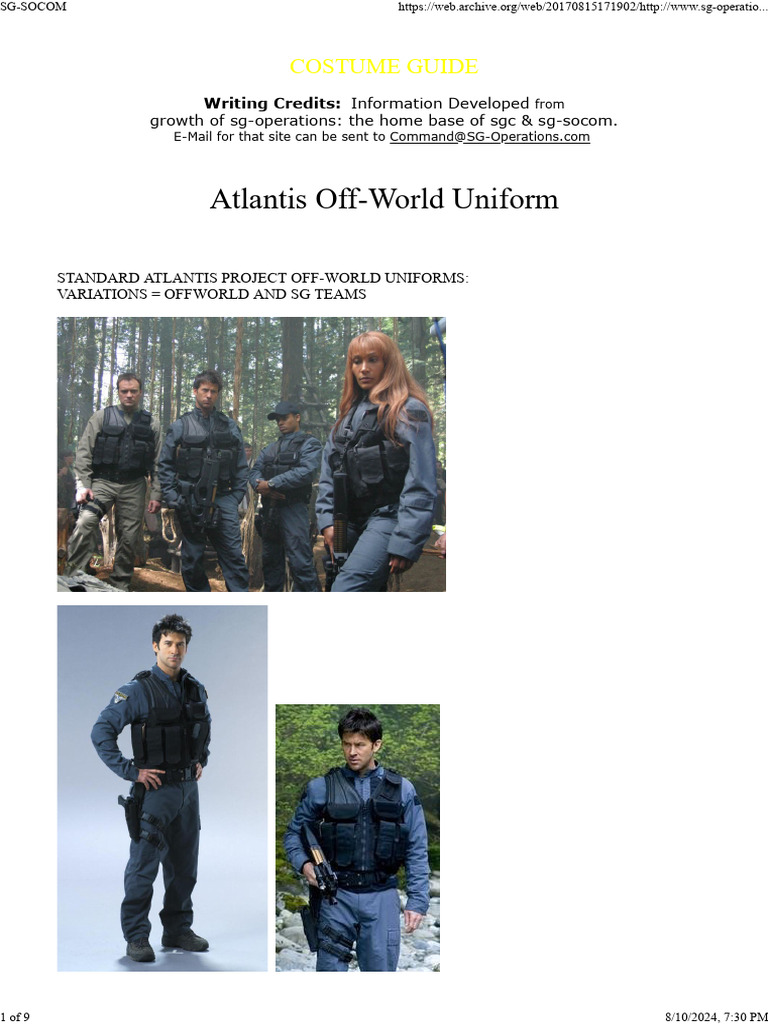 Atlantis Off-World Uniform: Costume Guide | PDF