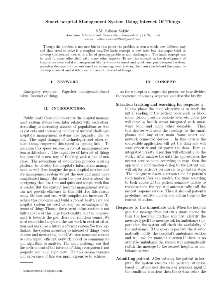 Smart Hospital Management System Using I | PDF