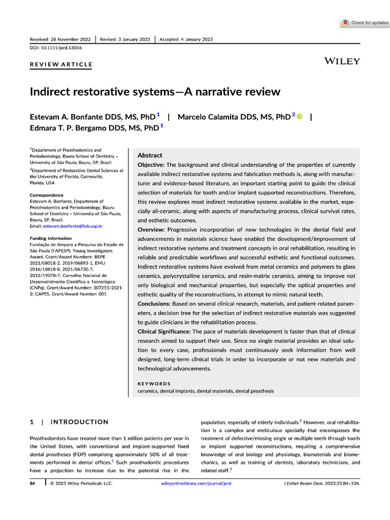 Indirect Restorative Systems-A Narrative Review | PDF