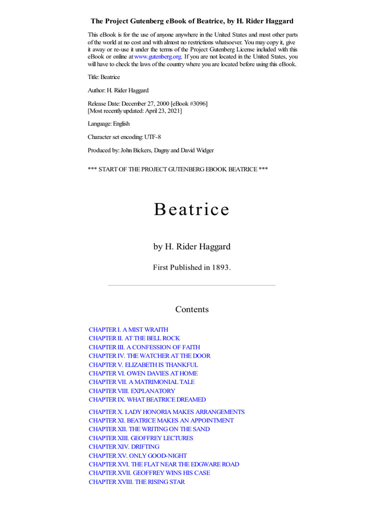 Beatrice by H Rider Haggard - PDF Room | PDF