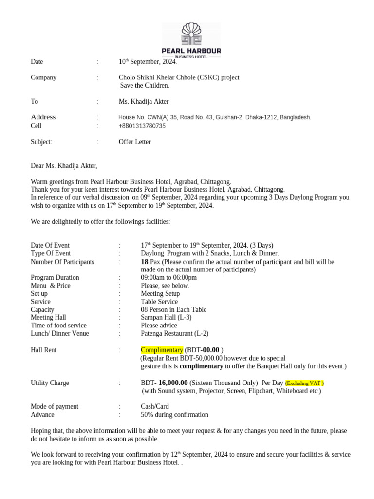 Offer Letter For Save The Children | PDF