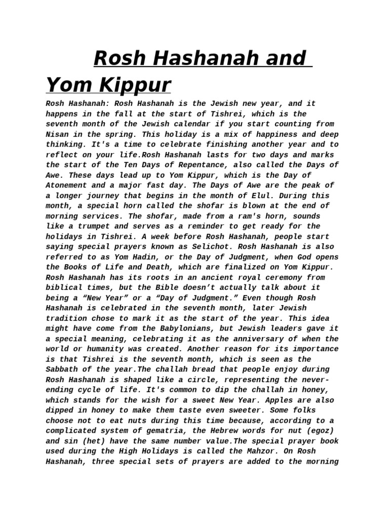 Rosh Hashanah and Yom Kippur | PDF