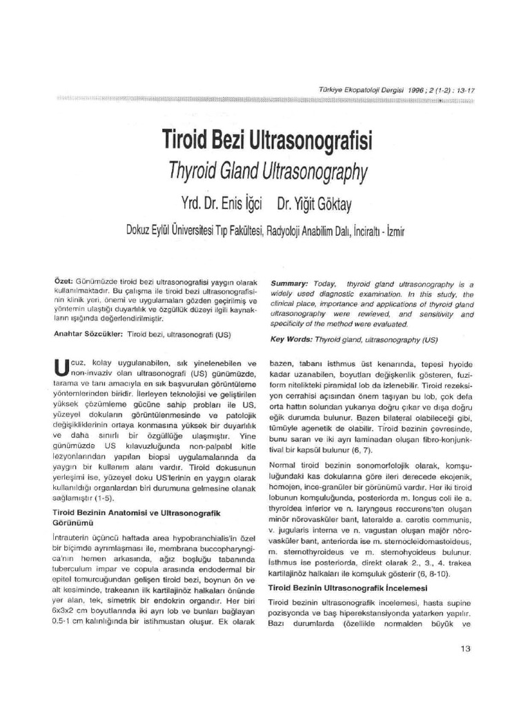 Tiroid Bezi Ultrasonografisi (#172767) - 152615 | PDF