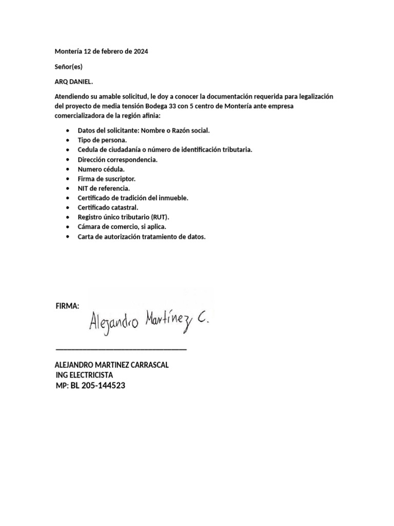 Documentos Requeridos Por Afinia para Legalizacion Proyecto | PDF