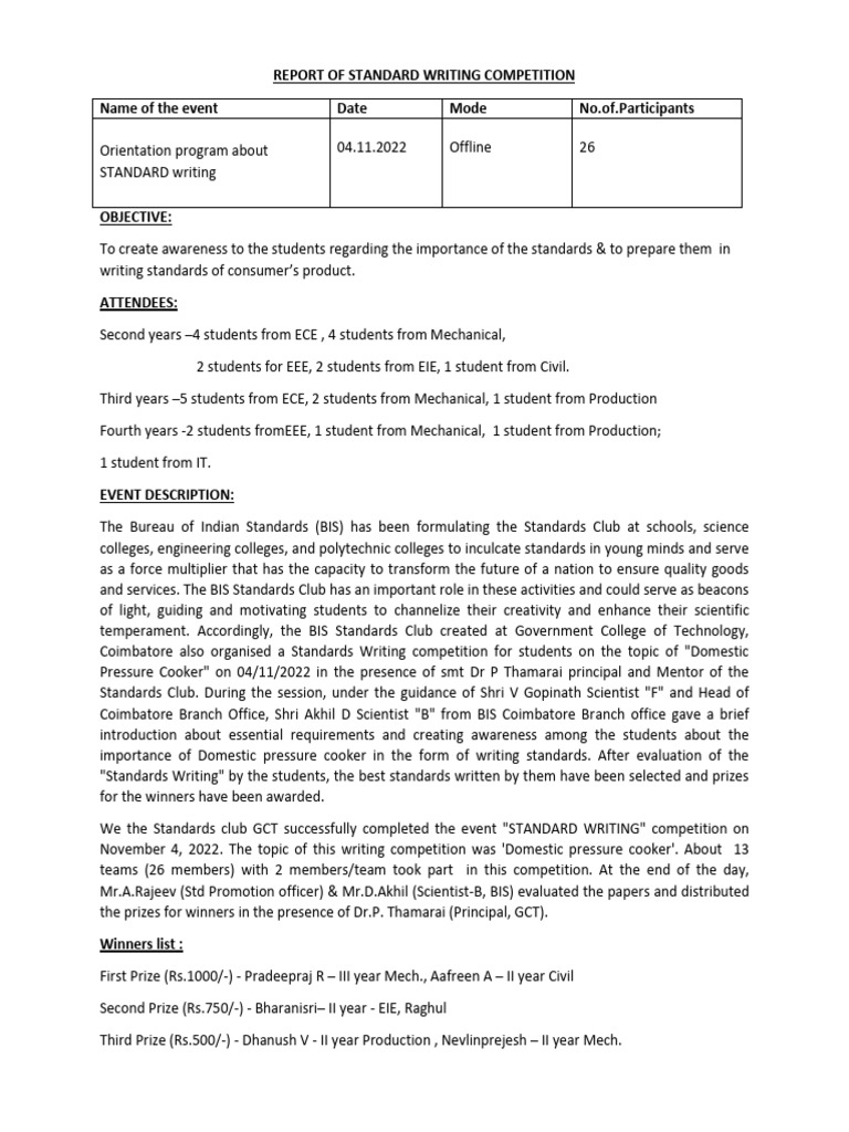 Standard Writing Competition Report | PDF