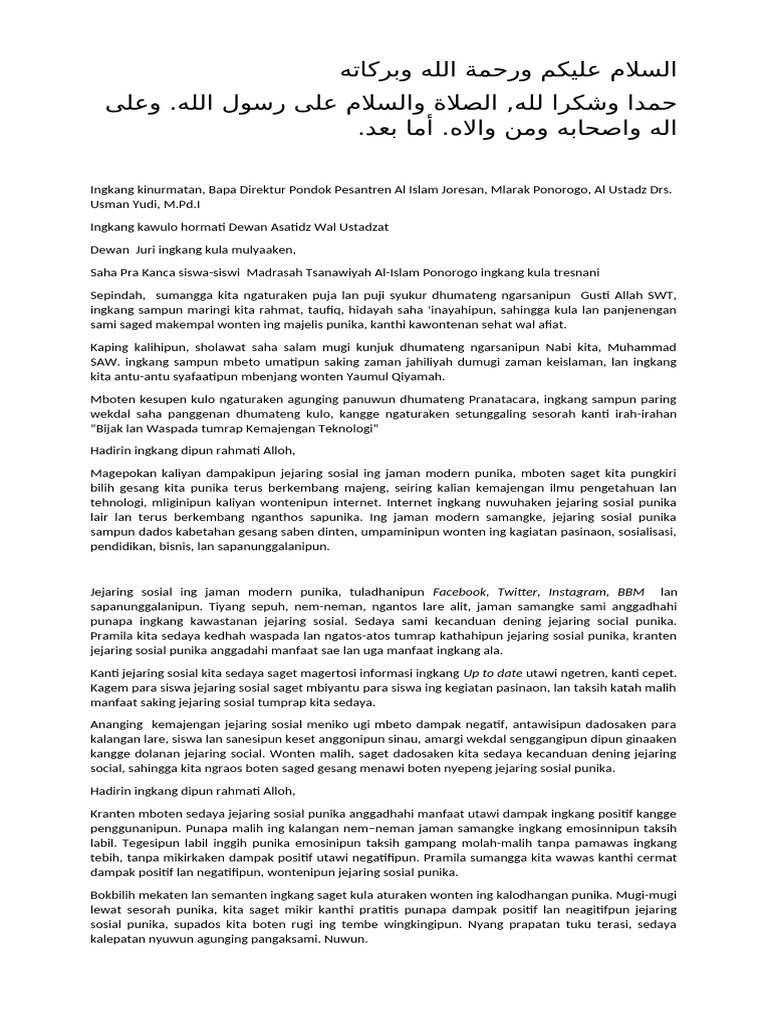 PIDATO BASA JAWA FAIZ | PDF