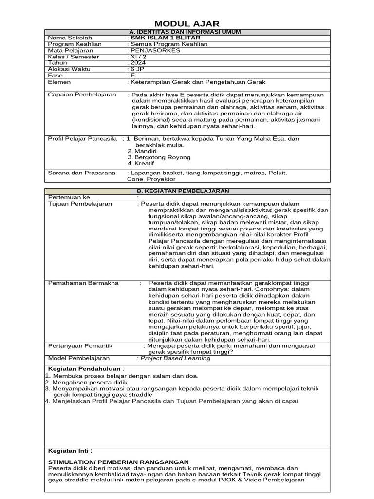 Modul Ajar Lompat Tinggi Gaya Straddle | PDF