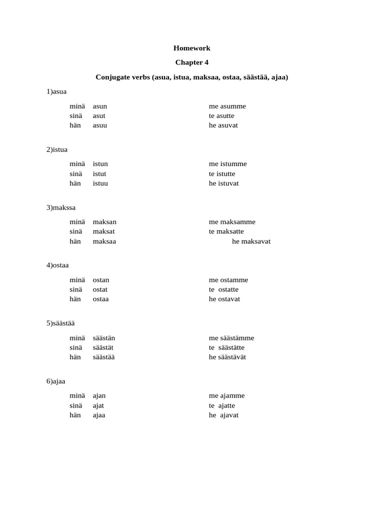Chapter 4 Finnish Verb | PDF