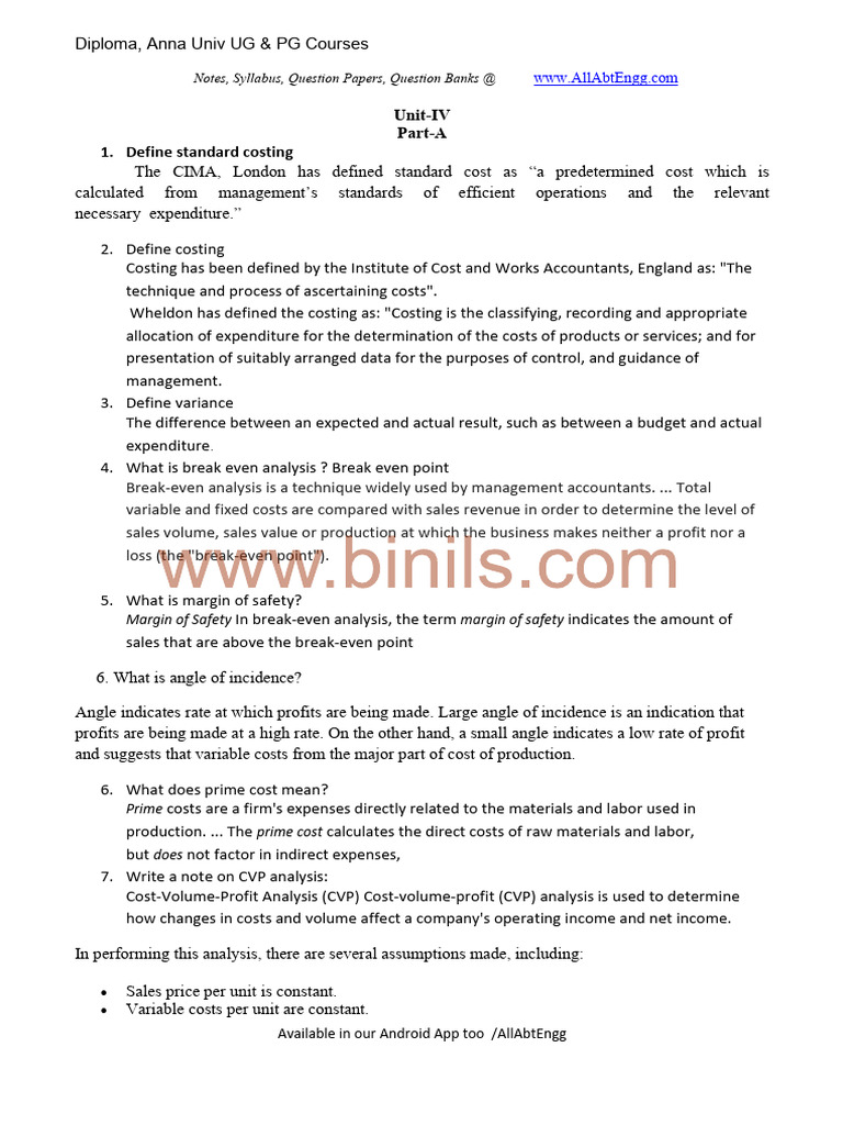 BA5103 Accounting For Management 2marks Unit 4 | PDF