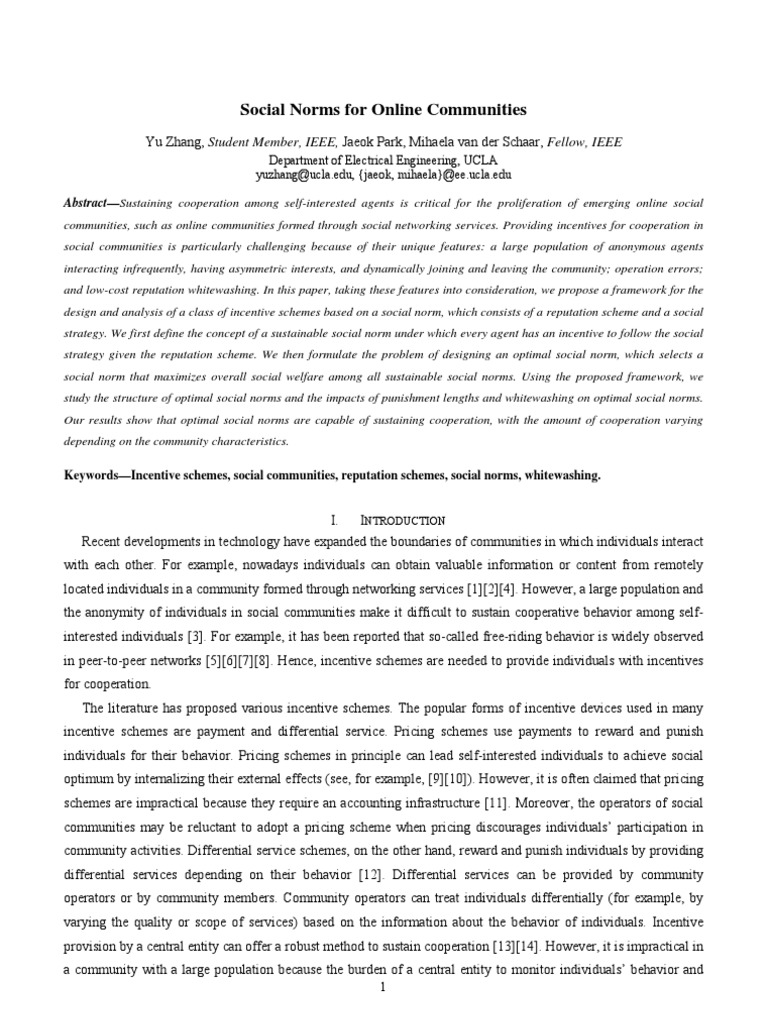 Social Norms For Online Communities | PDF | Incentive | Norm (Social)