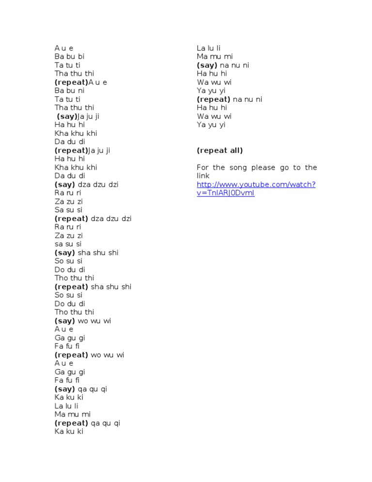 Arabic Alphabet Song Lyrics | PDF