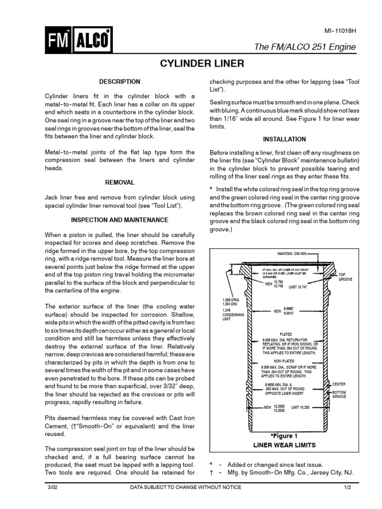 Cylinder Liner: The FM/ALCO 251 Engine | PDF