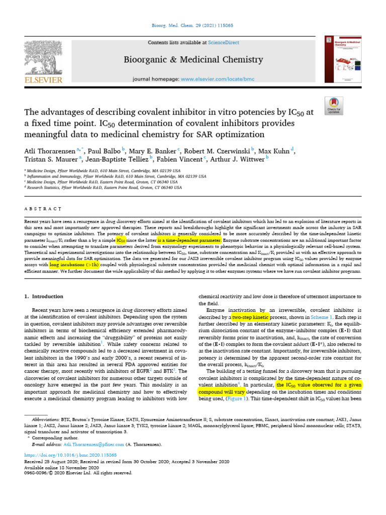 Covalent Inhibitor IC50 Guidelines | PDF | Enzyme Inhibitor | Ic50