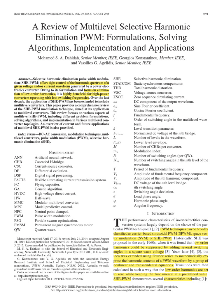 A Review of Multilevel Selective Harmonic Elimination PWM Formulations Solving Algorithms ...