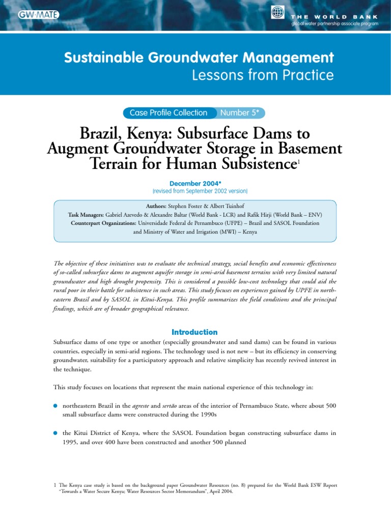 Subsurface Dams | PDF | Water Resources | Groundwater