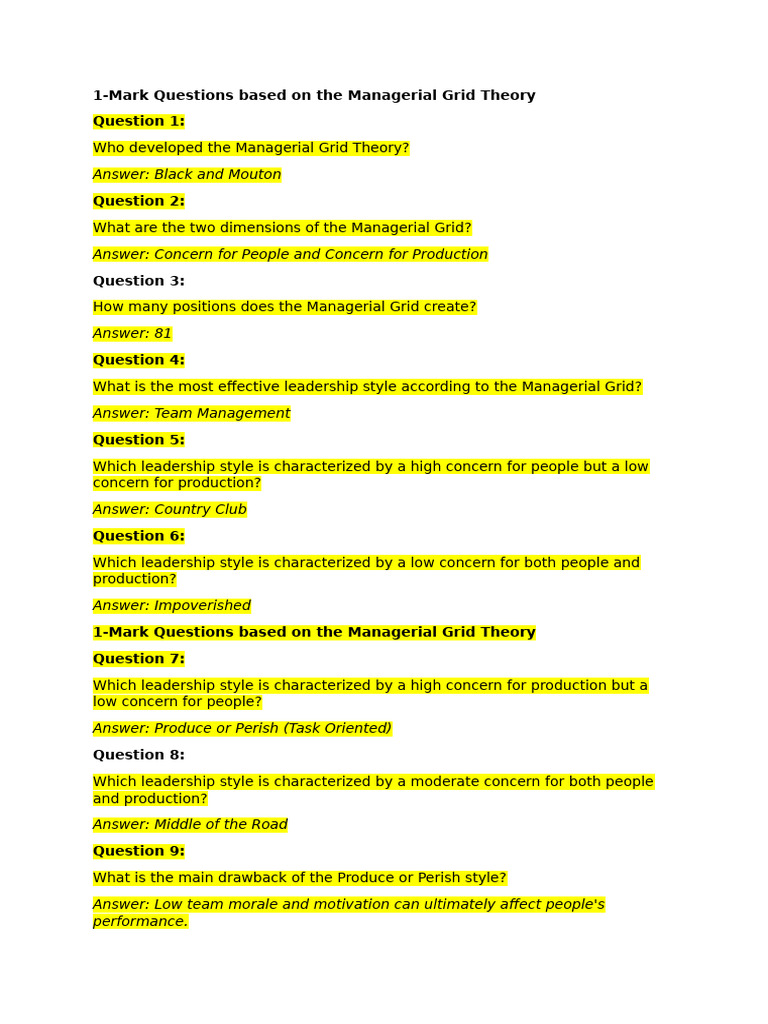 Eom Qbank - Leadership Grid | PDF