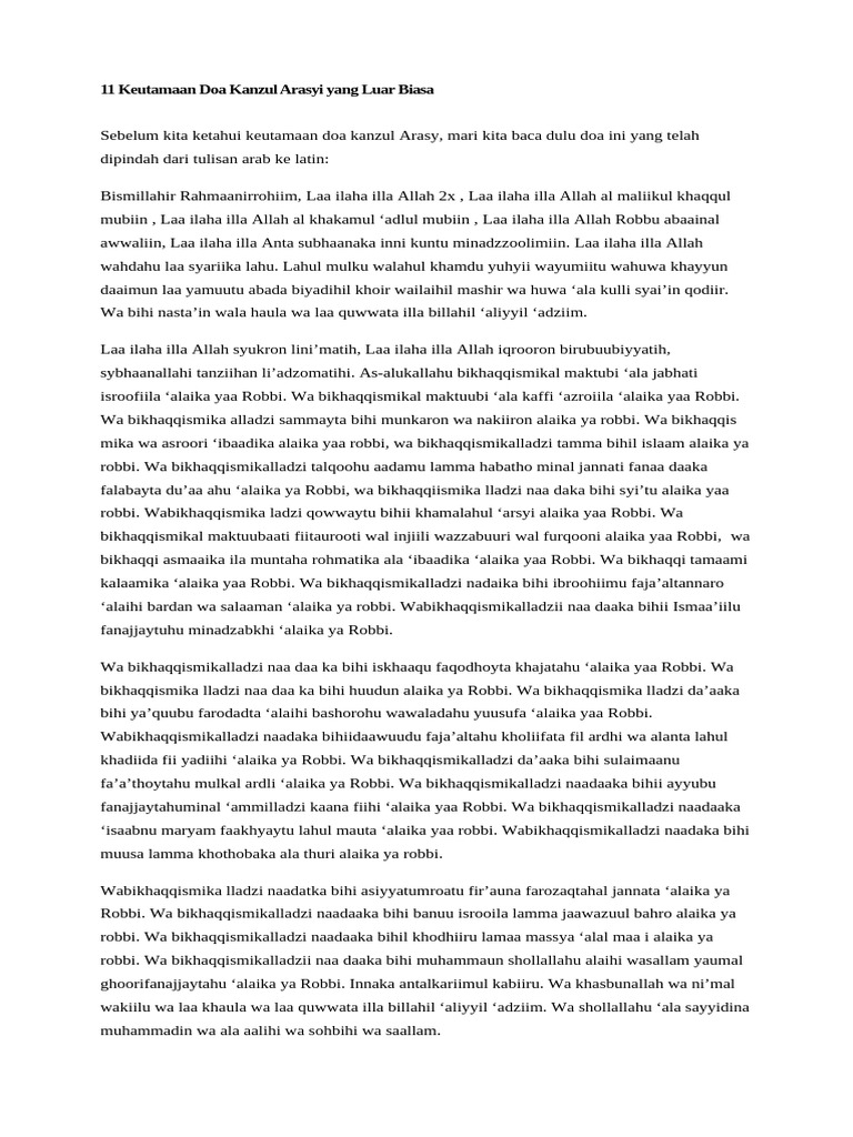 11 Keutamaan Doa Kanzul Arasyi Yang Luar Biasa | PDF