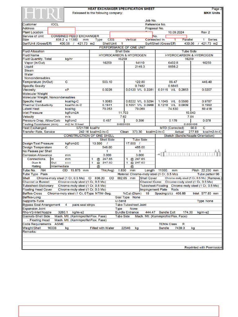 Thermal Design HTRI Sheet - For Refernce Use Only | PDF