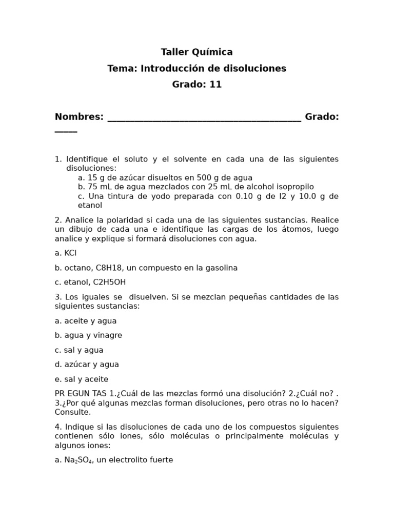 Taller Introducción disoluciones | PDF
