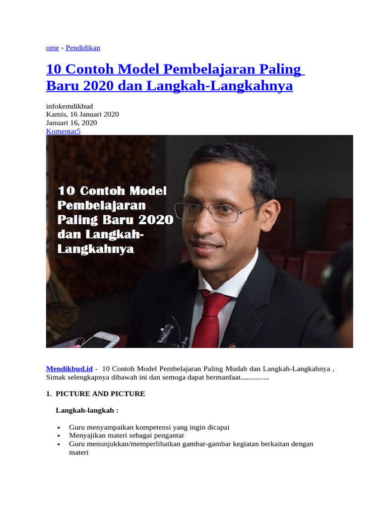 10 Contoh Model Pembelajarab Paling Baru 2020 Dan Langkah2 Nya.. | PDF