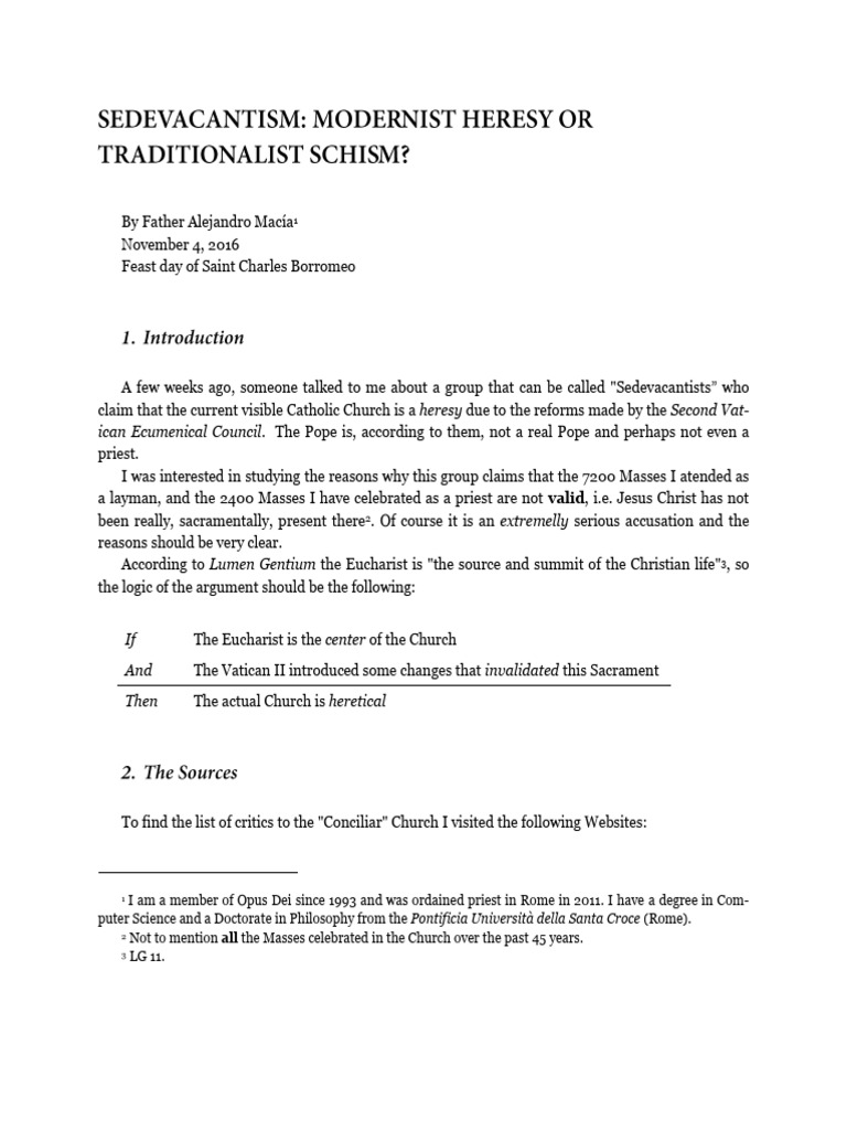 Sedevacantism Modernist Heresy or Tradit | PDF