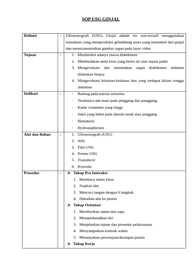 Sop Usg Ginjal | PDF