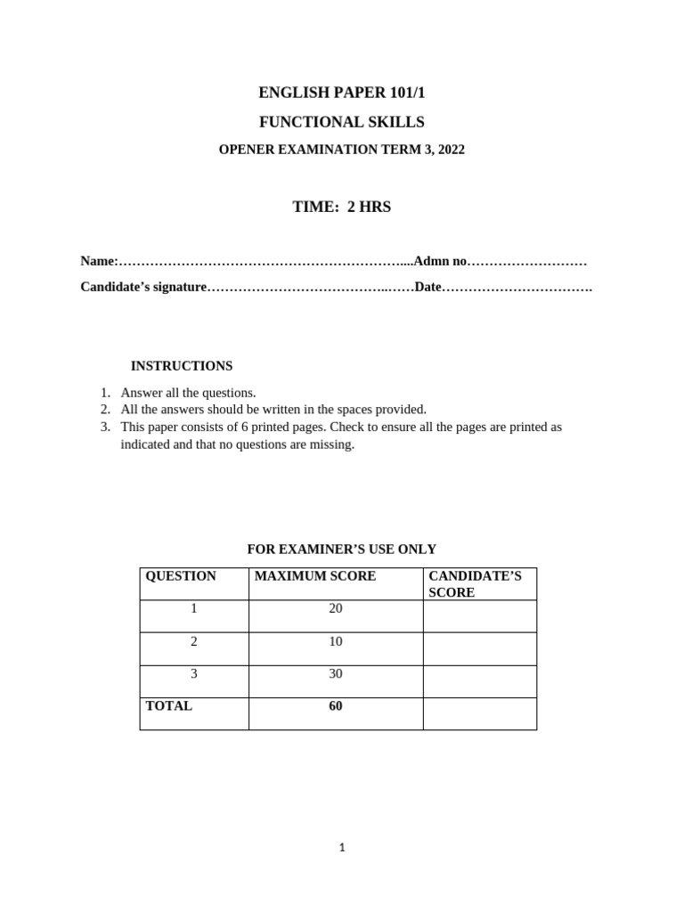 English F4 PP1 QS | PDF