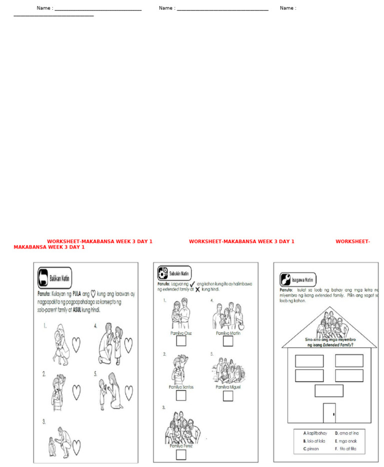 Makabansa Week 3 Day 1 Worksheet | PDF