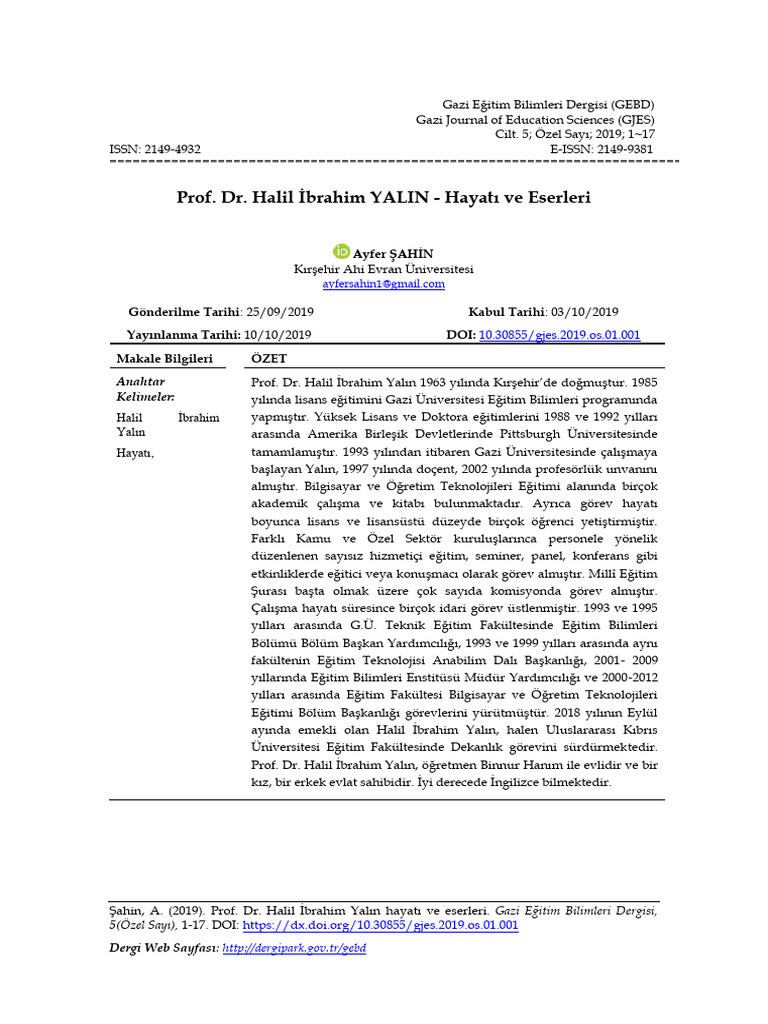 Prof. Dr. Halil - Brahim Yal - N - Hayat - Ve Eserleri (#627573) - 828296 | PDF