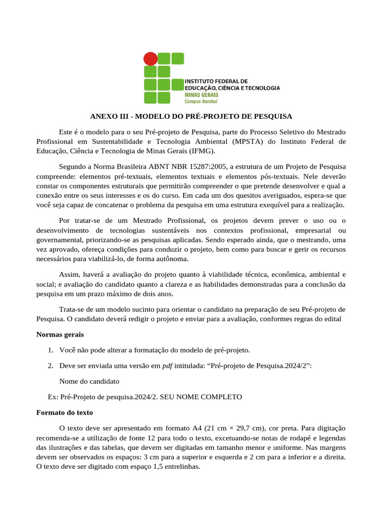 Anexo III - Modelo Do Pré-projeto 2 | PDF